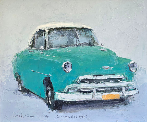 "Green Chevrolet 1952" Oil Painting | Benarto Online Art Gallery